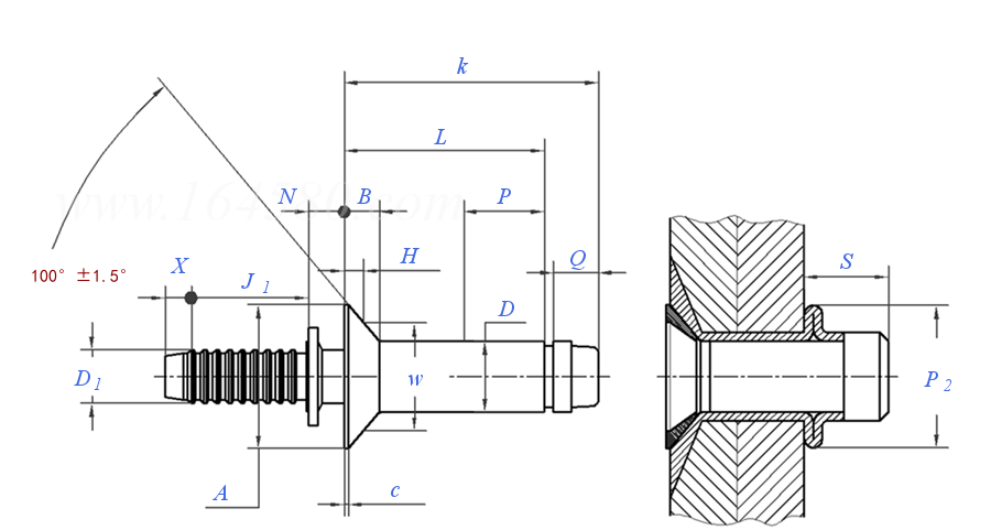 DIN EN 6128 - 2018-盲螺栓，100°平头，高强度- 易紧通