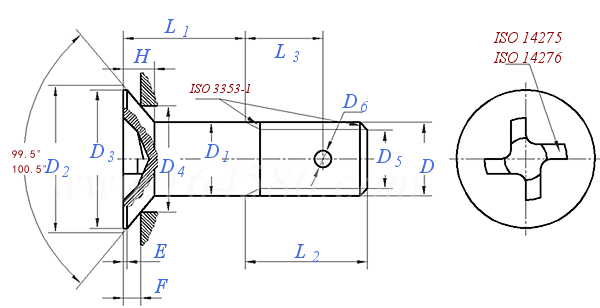 ISO 5856 - 2008-航空航天 强度≤1100Mpa 金属材料 标准杆 短或中等长度MJ螺纹 偏十字槽 100°沉头螺钉- 易紧通