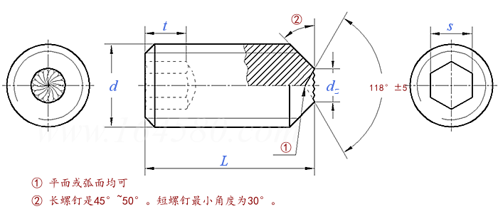 ASME B 18.3 (T14 CUP-G) - 2012-内六角凹端紧定螺钉 [Type G] (ASTM F912 / F880)- 易紧通